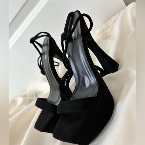 PrettyLittleThing | Shoes | Black Tie Up Heels | Poshmark